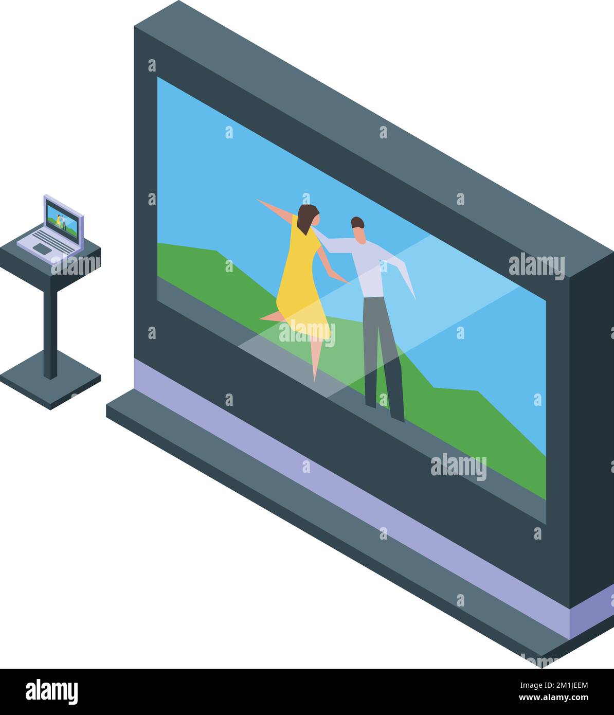 Screen car cinema icon isometric vector. Movie drive. Auto show Stock ...