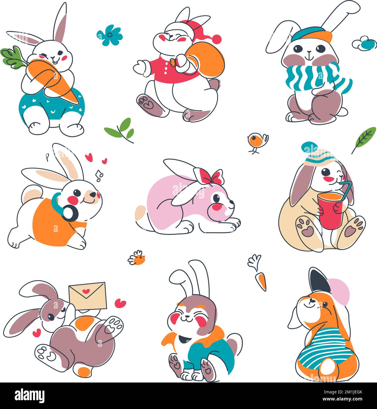Rabbit characters, funny hares and bunnies vector Stock Vector Image ...