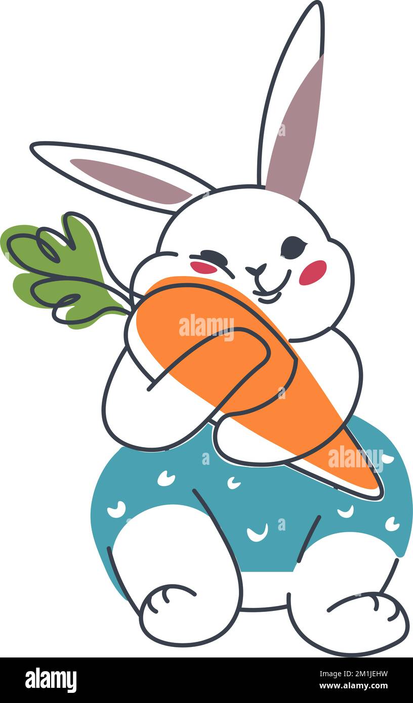 Rabbit character hugging carrot, cute personage Stock Vector Image ...