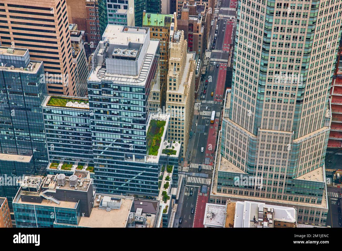 New York City skyscrapers from above looking down at street Stock Photo ...
