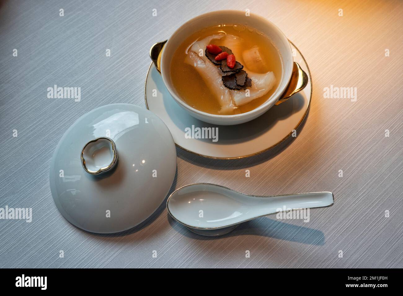 Fish maw soup with black truffles served at Michelin-starred Yu Ting ...