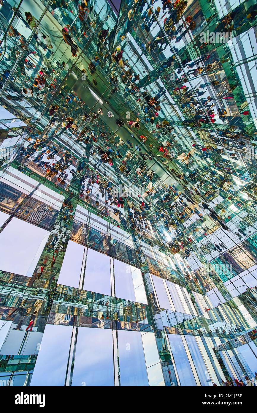 Stunning endless reflecting glass mirrors showing hundreds of tiny ...