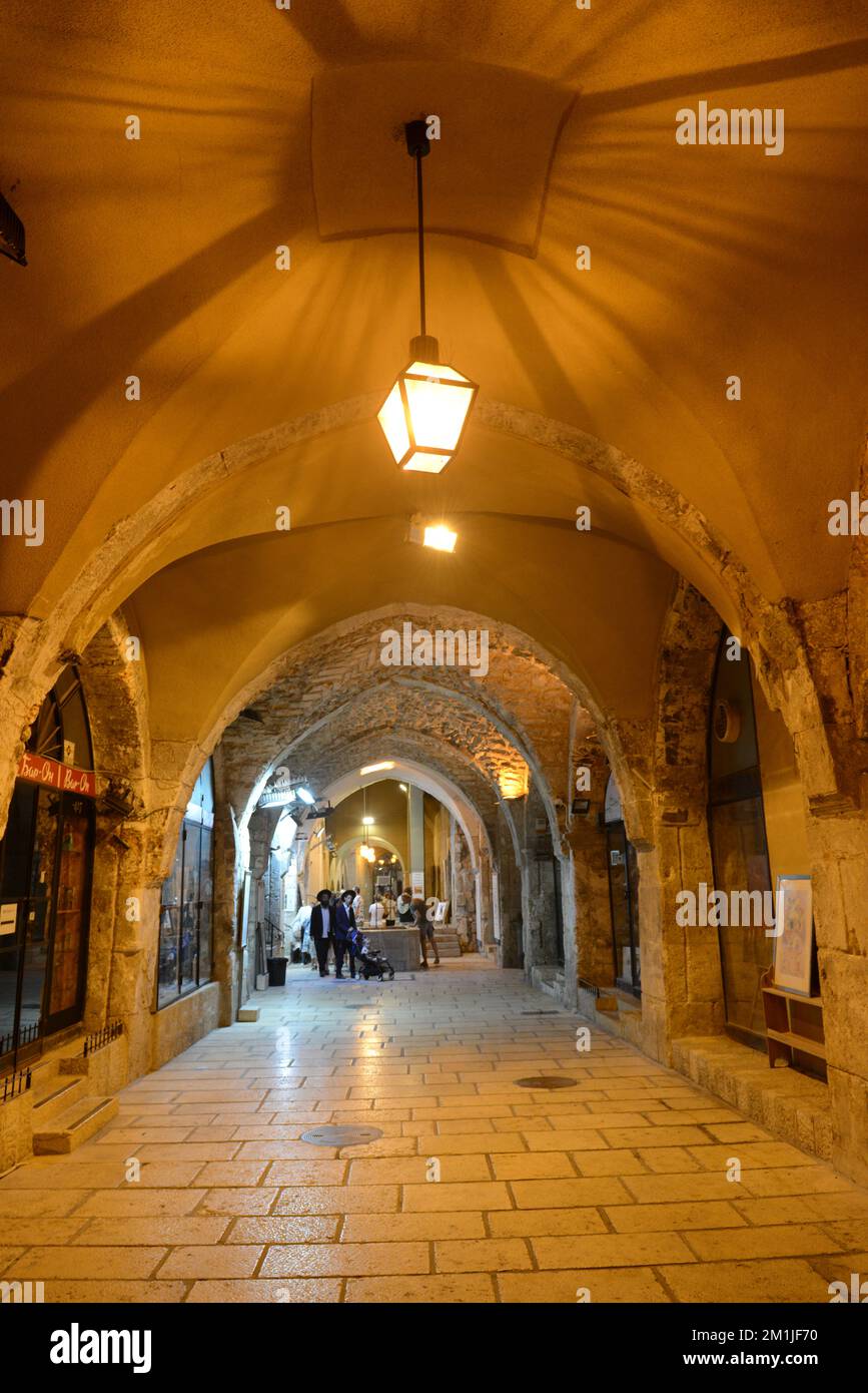 Walking through the ancient Cardo in the Jewish quarter in the old city ...