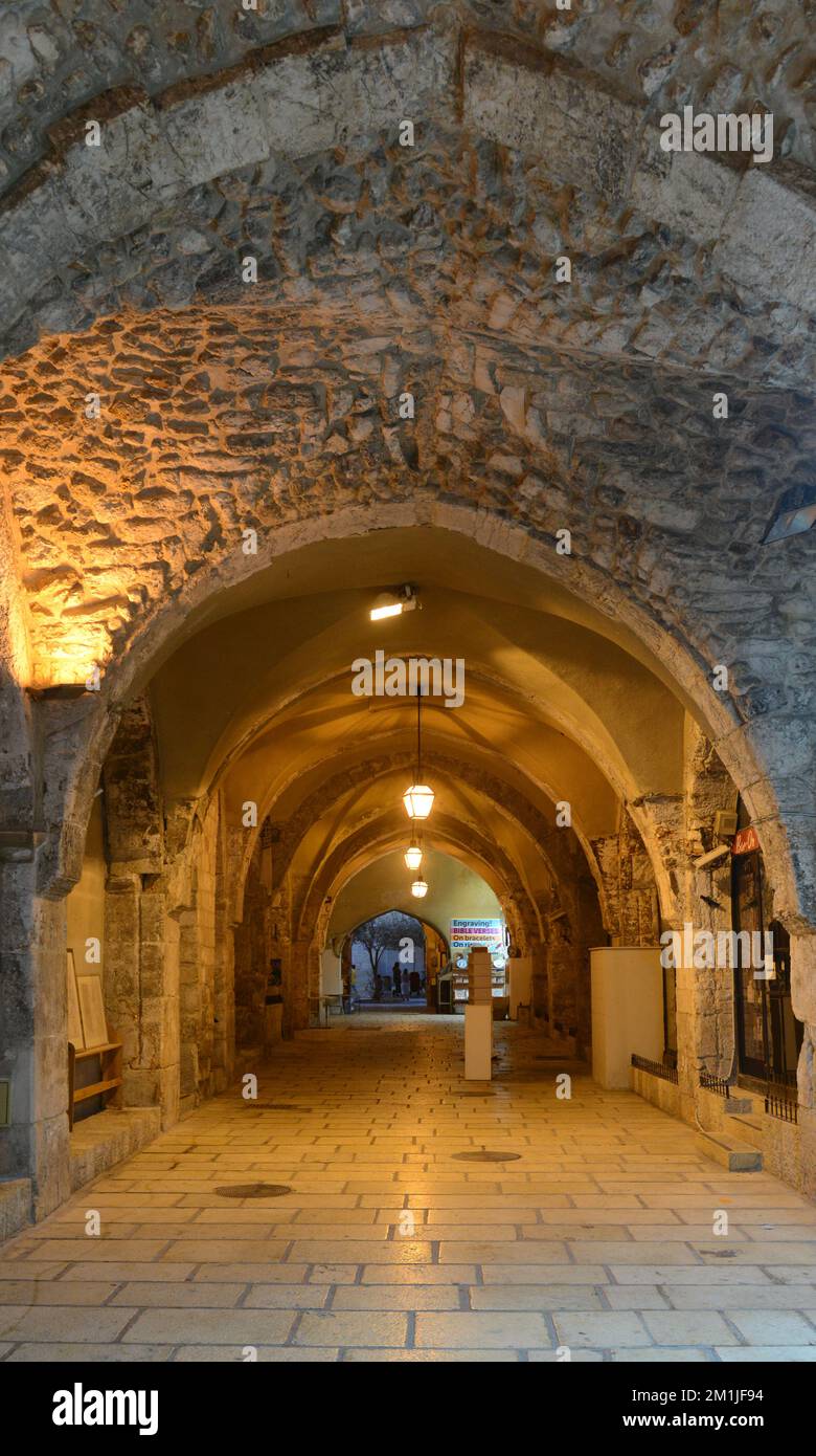Walking through the ancient Cardo in the Jewish quarter in the old city ...