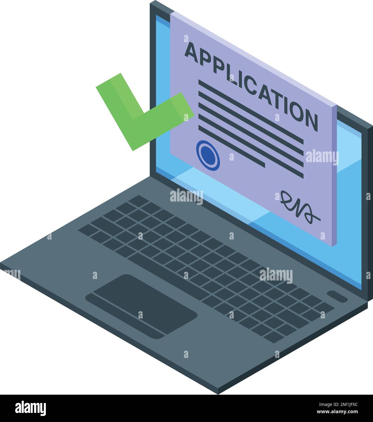 Laptop online application icon isometric vector. Approve document ...
