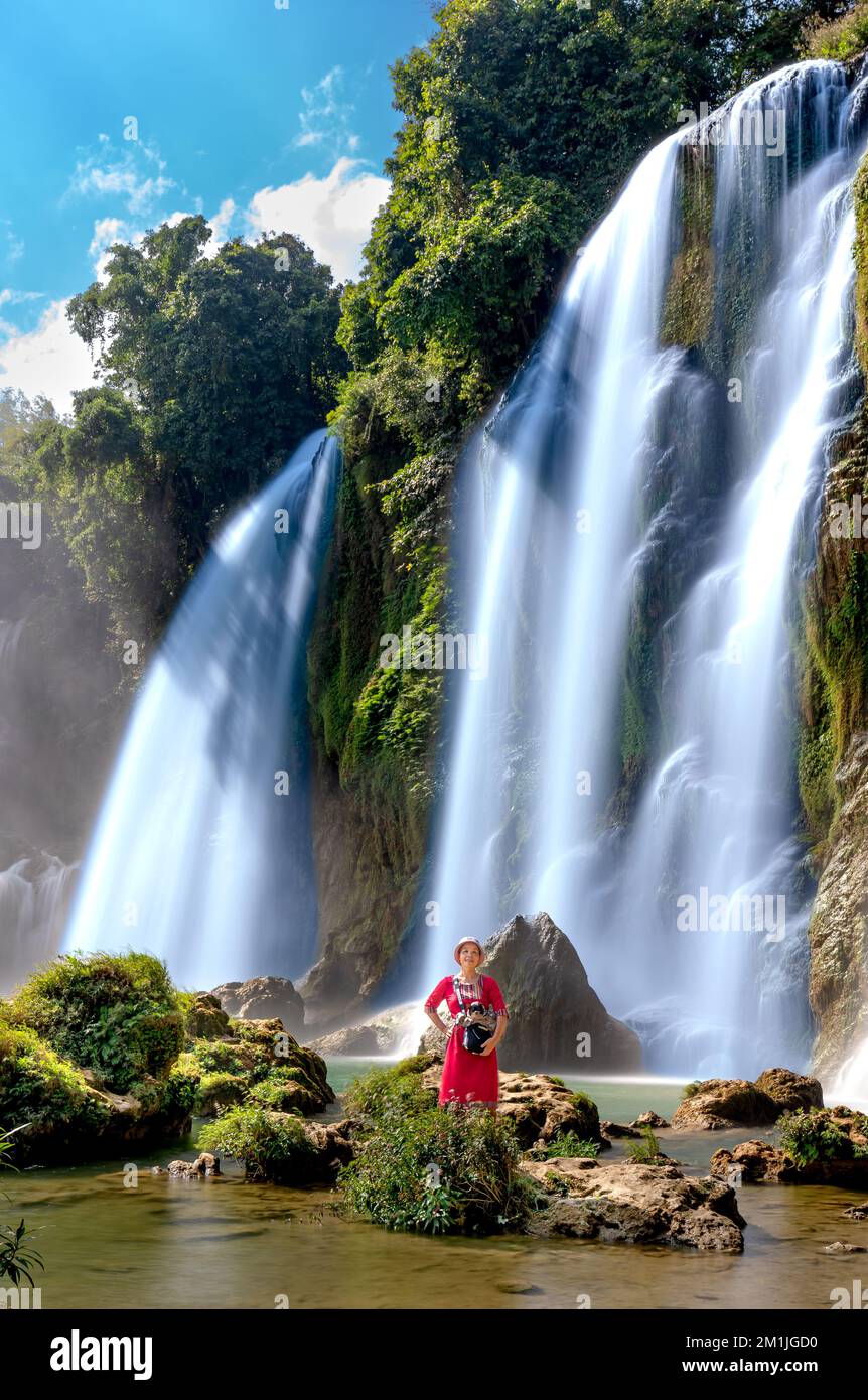 Ban Gioc Waterfall, Trung Khanh, Cao Bang Province, Vietnam - November 13, 2022: Tourists at Ban ...