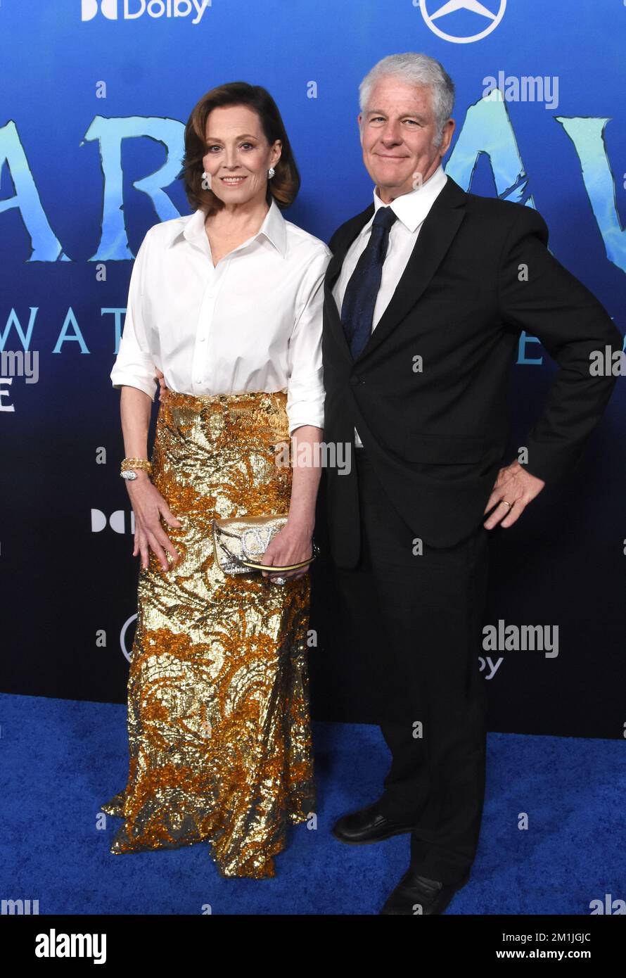 Hollywood, California, USA 12th December 2022 Actress Sigourney Weaver and husband Jim Simpson ...