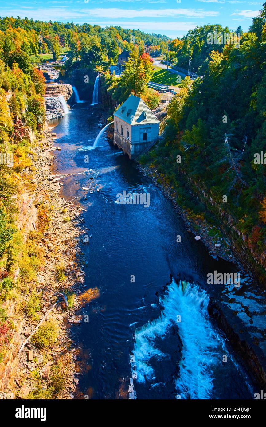 River valley with multiple large waterfalls and Hydroelectric power ...