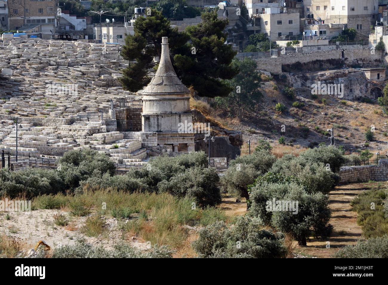 A view of the Kidron valley with the Tomb of Absalom. East Jerusalem ...
