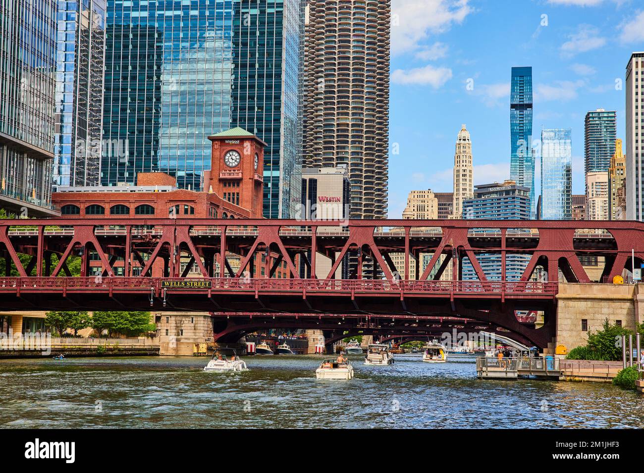 Detail of Chicago Wells Street bridge going over canals with ...