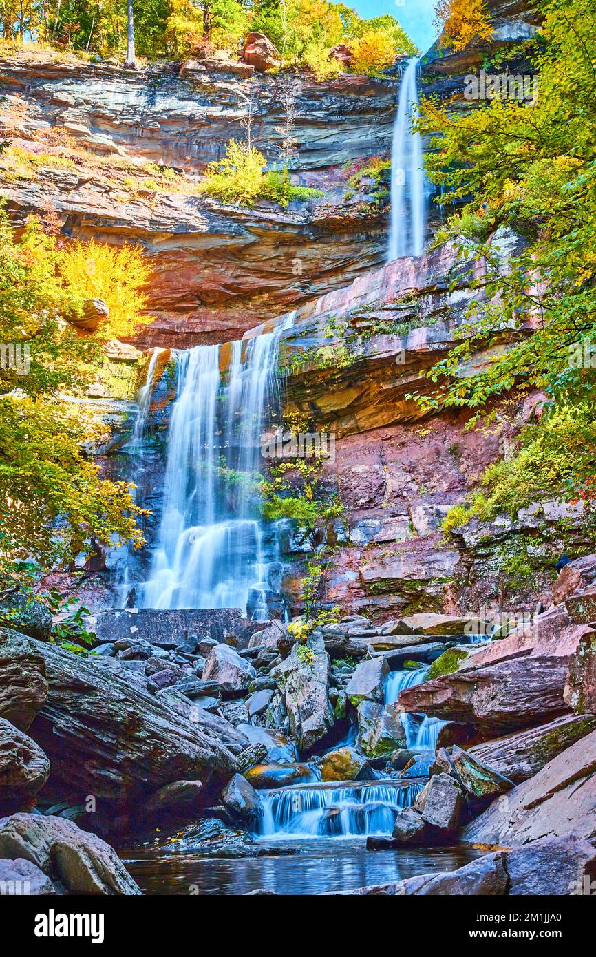 Fall foliage and three tiers of stunning waterfalls pouring over ...