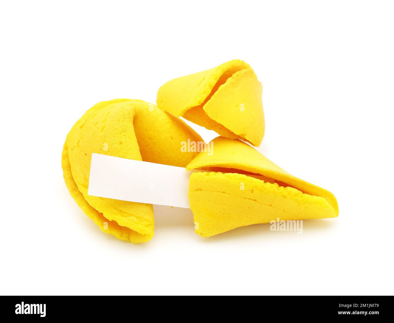 Yellow fortune cookies with piece of paper on white background Stock ...