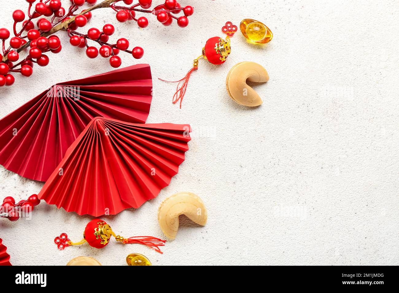 Fortune cookies with berries and Chinese symbols on white background ...