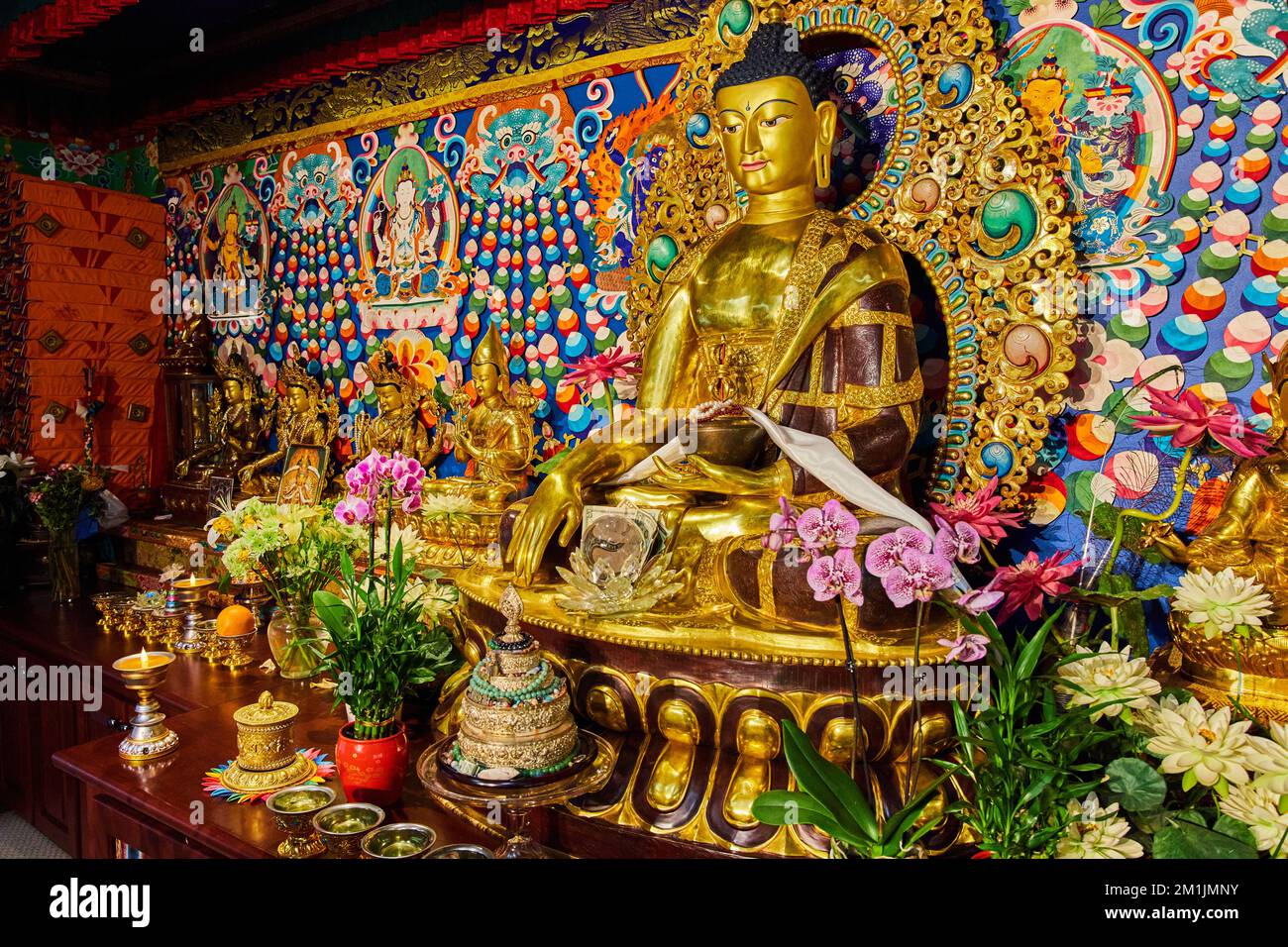 Shrine for Tibetan Mongolian Buddhist with ornate idols Stock Photo - Alamy