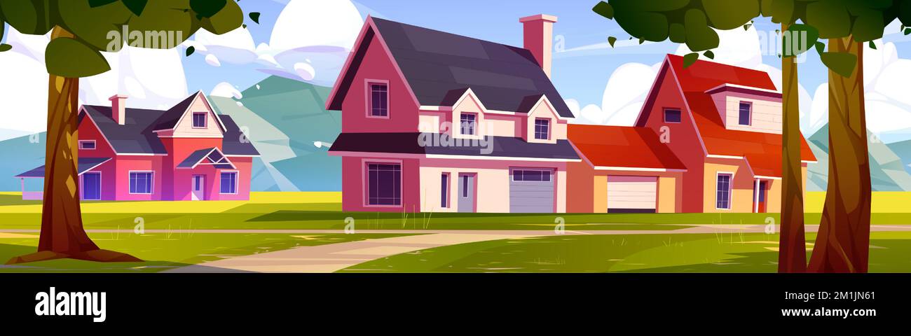 Countryside houses in mountain valley. Summer rural landscape with ...