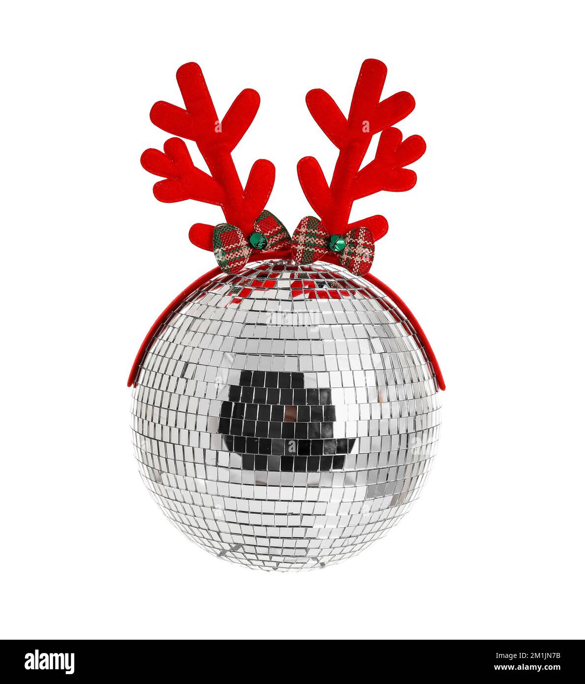 Disco ball with reindeer horns on white background Stock Photo - Alamy