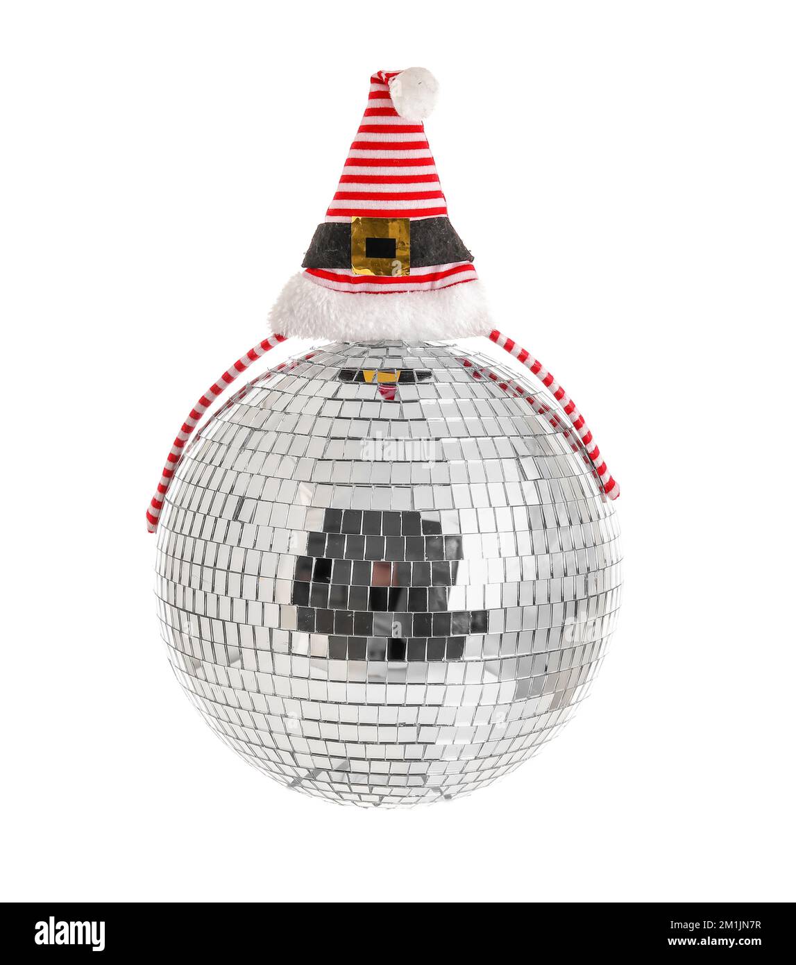 Disco ball with Santa hat on white background Stock Photo - Alamy