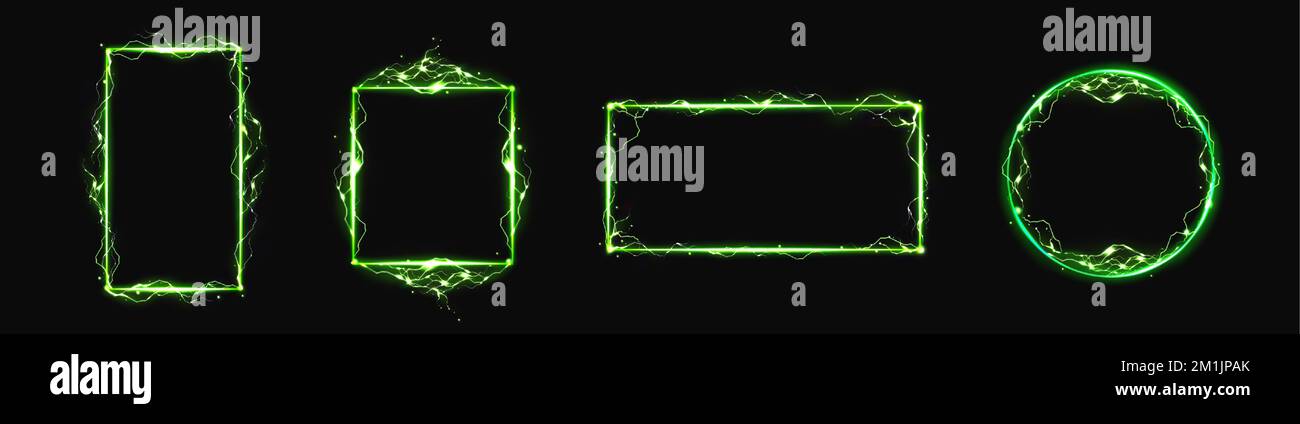 Electric lightning frames. Rectangle, square and circle borders with ...