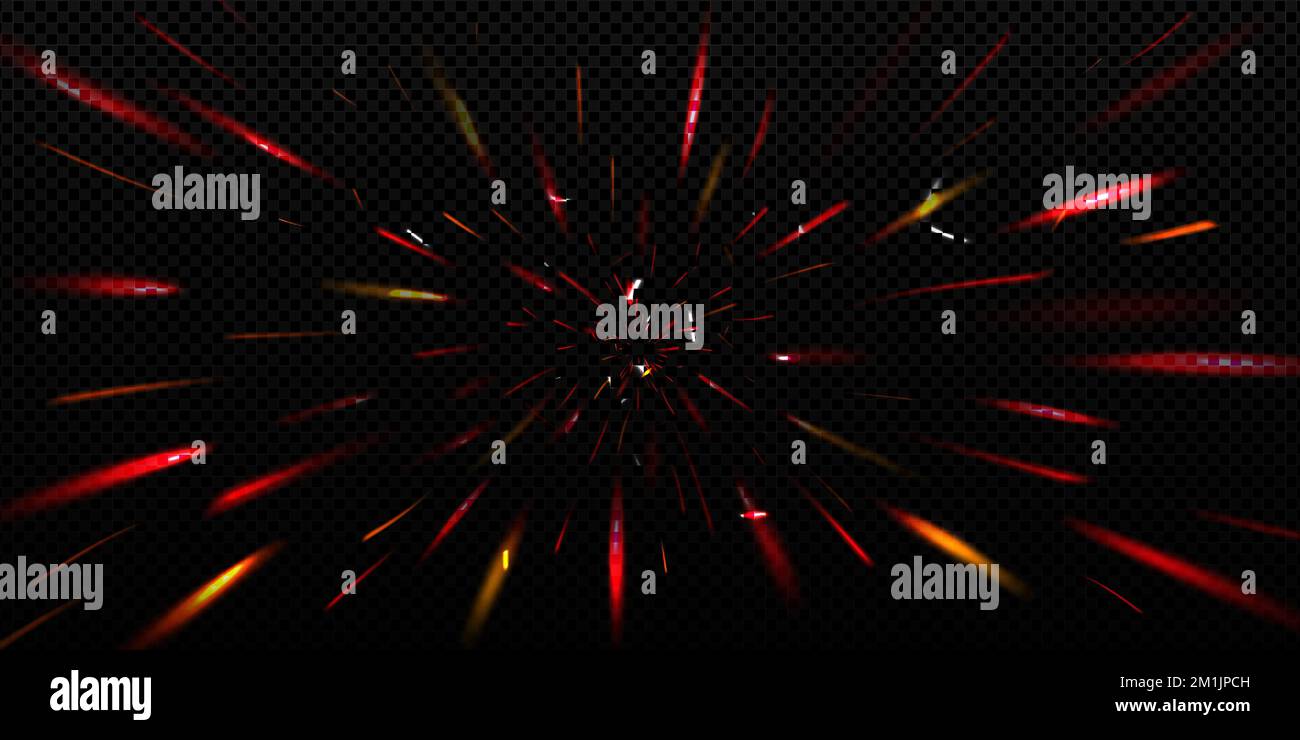 Zoom effect with red neon sparks speed motion from center. Abstract ...