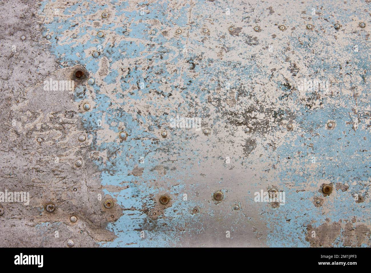 Detail texture asset of old sheet metal on airplane with blue paint ...