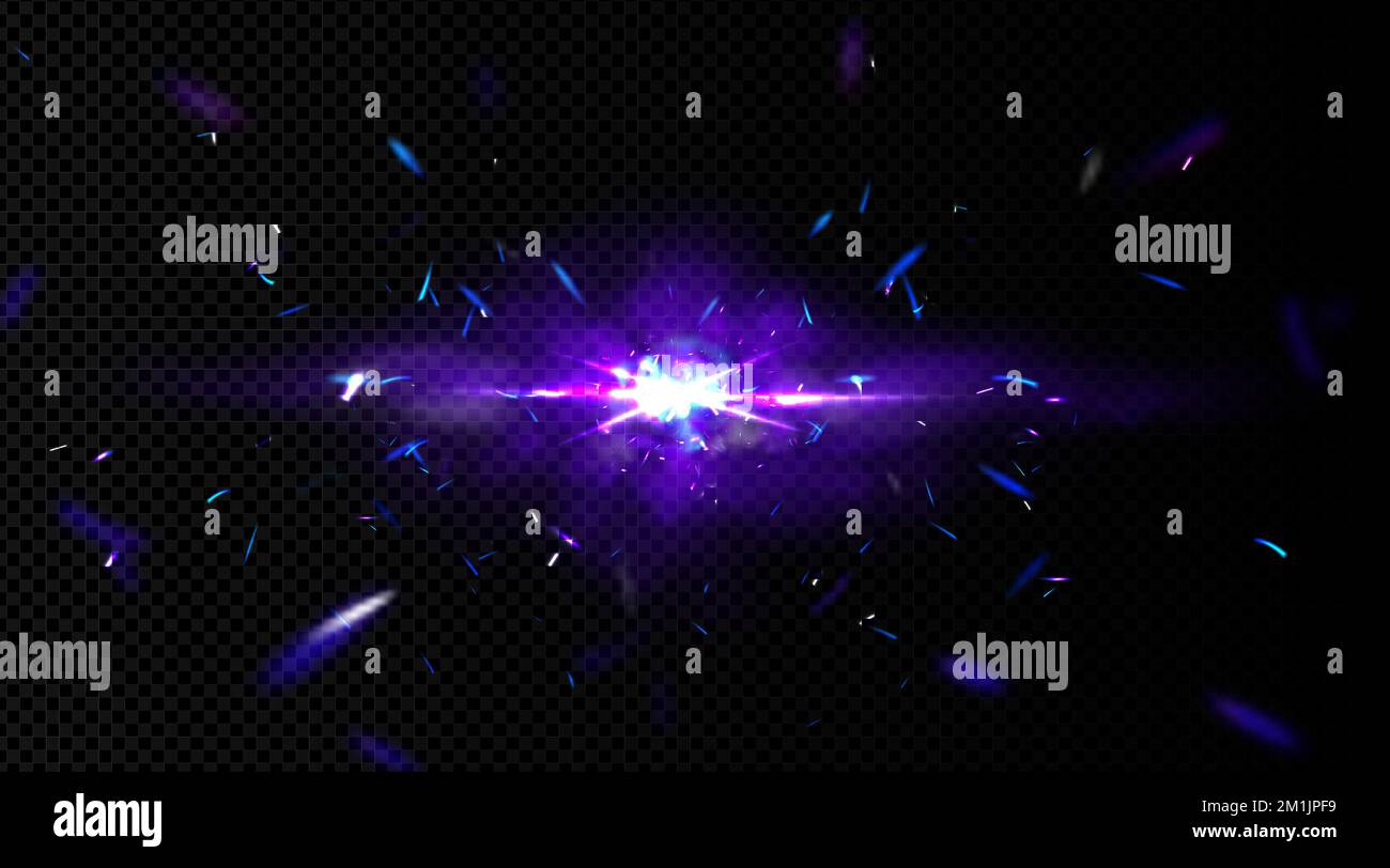 Star explosion with glow, smoke and sparkles. Magic burst effect with bright purple light, blue ...