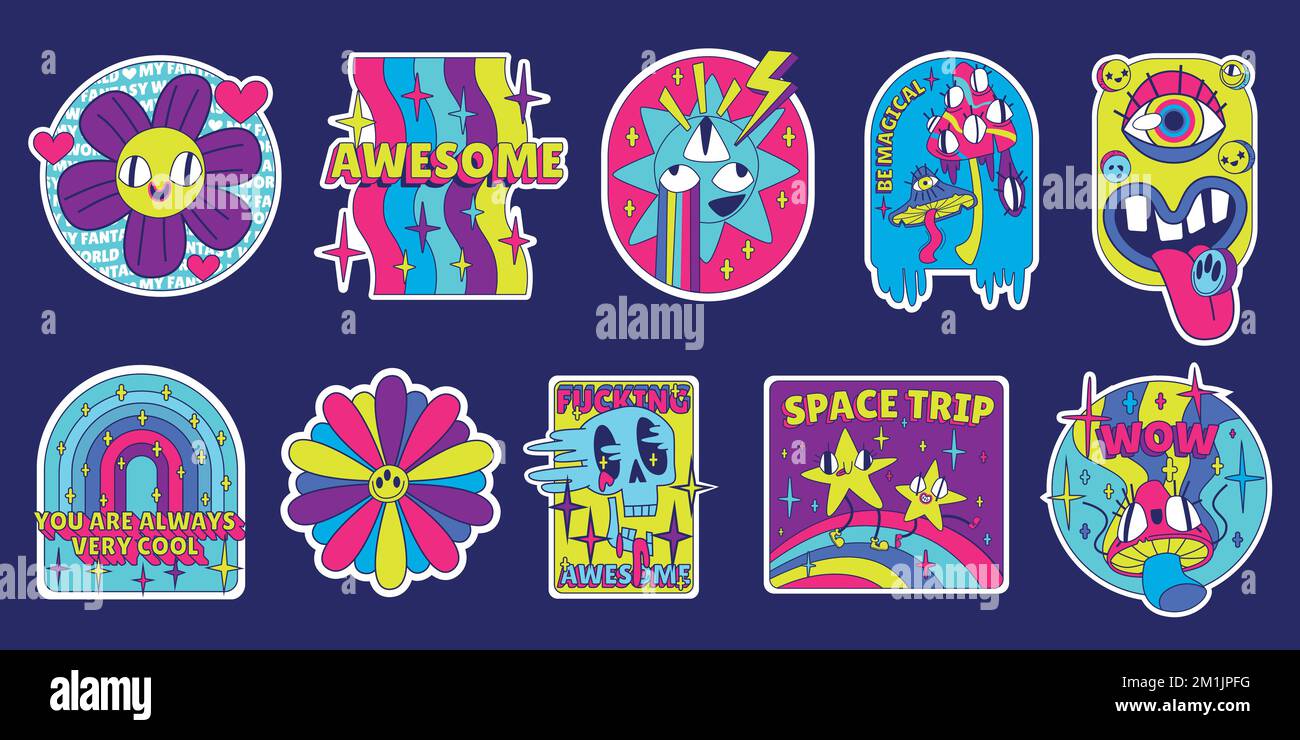 Y2k stickers pack, rave retro patches lgbt flag, rainbow, stars, flower ...