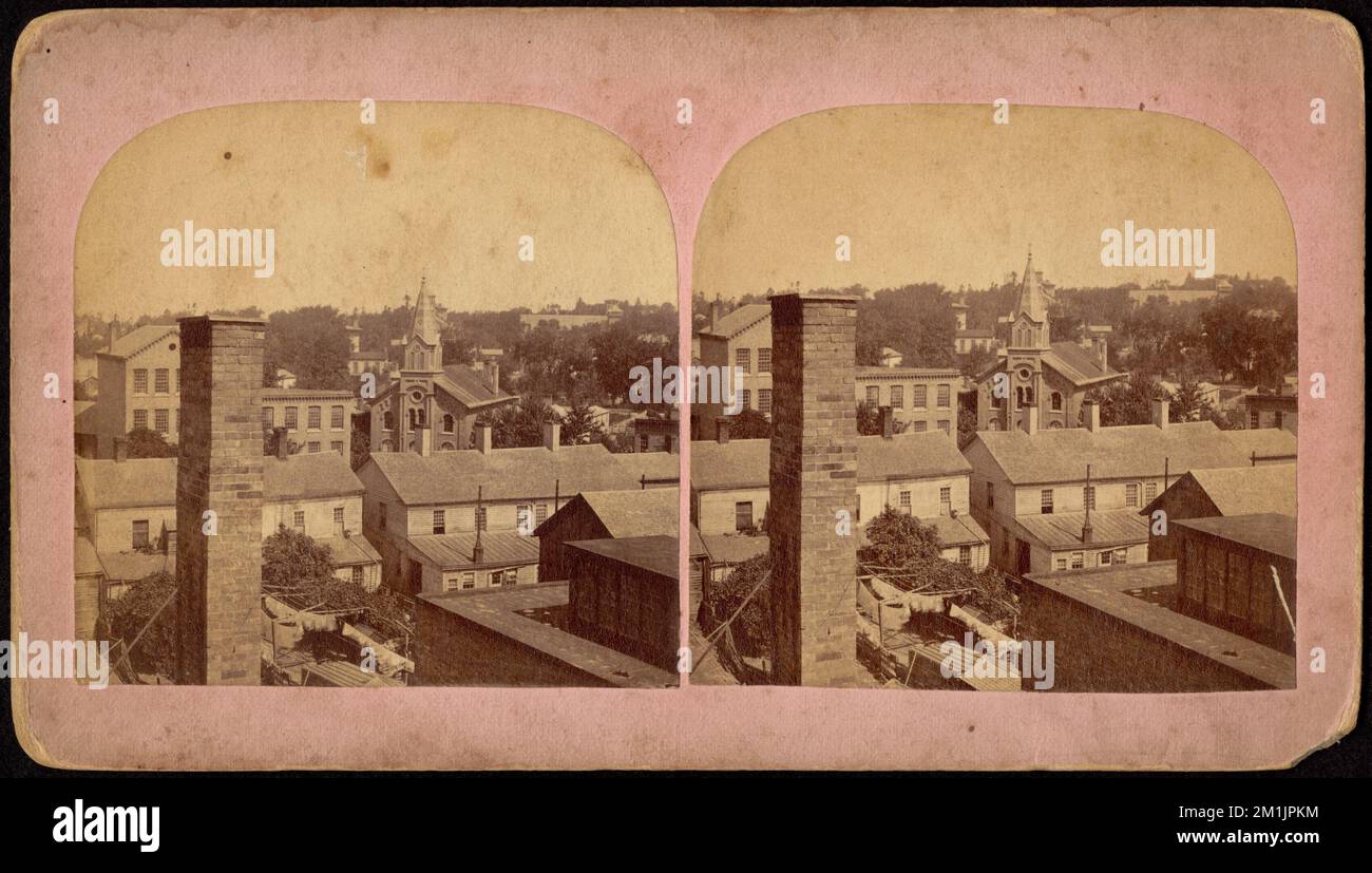 Aerial view from rooftop with church in distance , Cities & towns ...