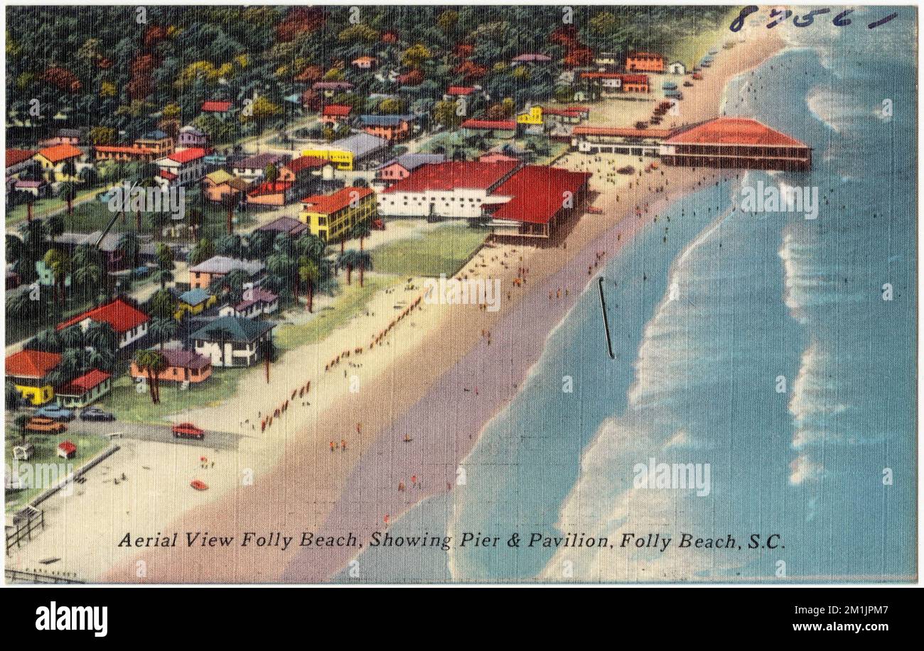 Aerial view Folly Beach, showing pier & pavilion, Folly Beach, S. C ...