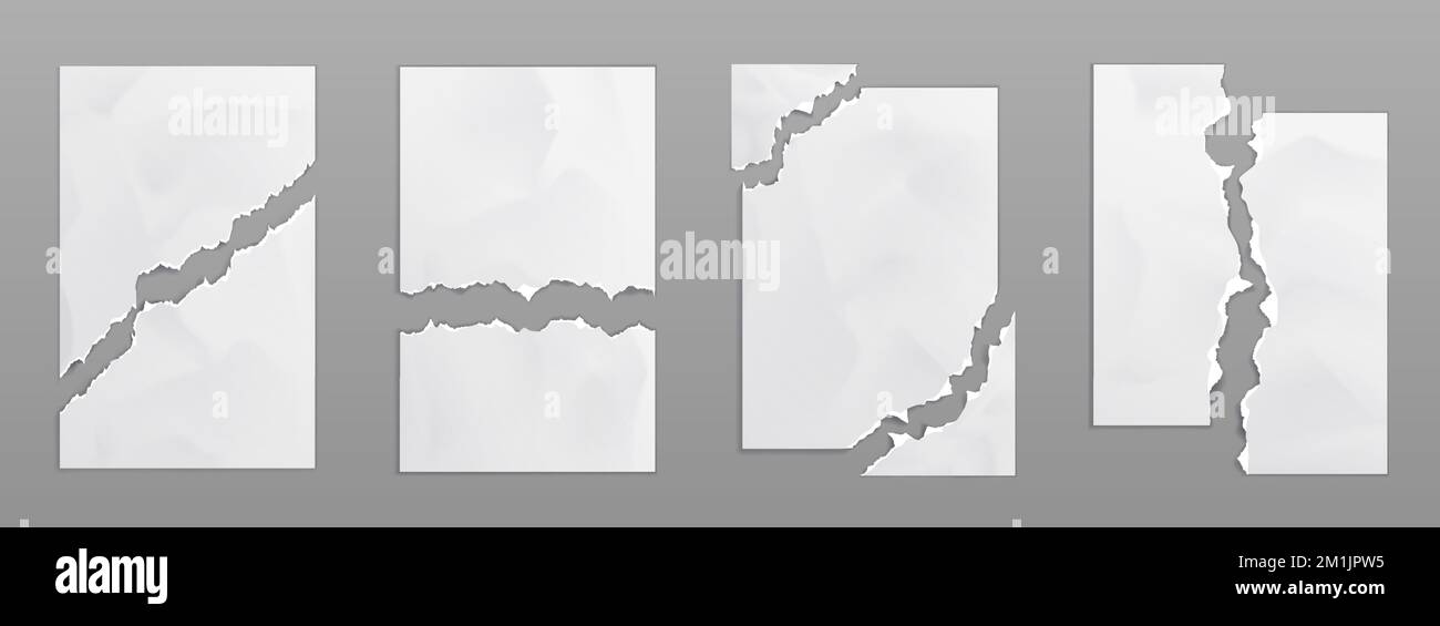 Realistic set of torn paper sheets isolated on grey background. Vector ...