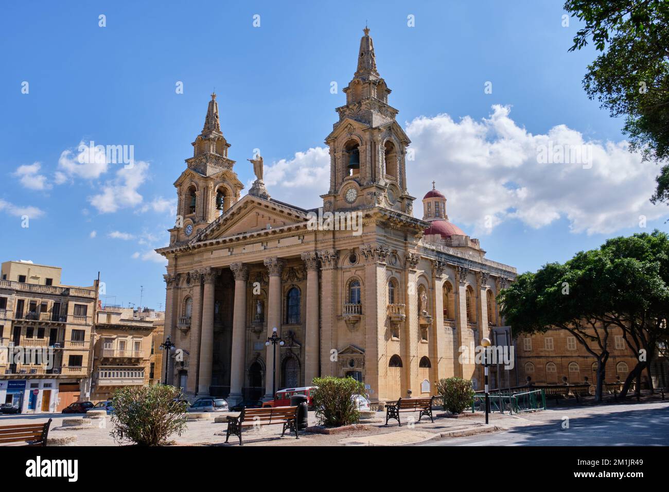 The statue of Christ the King on the top of the façade of the Saint ...