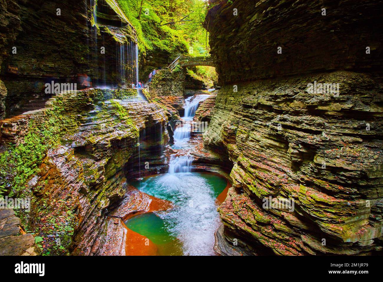 Upstate New York iconic Watkins Glen Rainbow Falls in fall with gorge ...