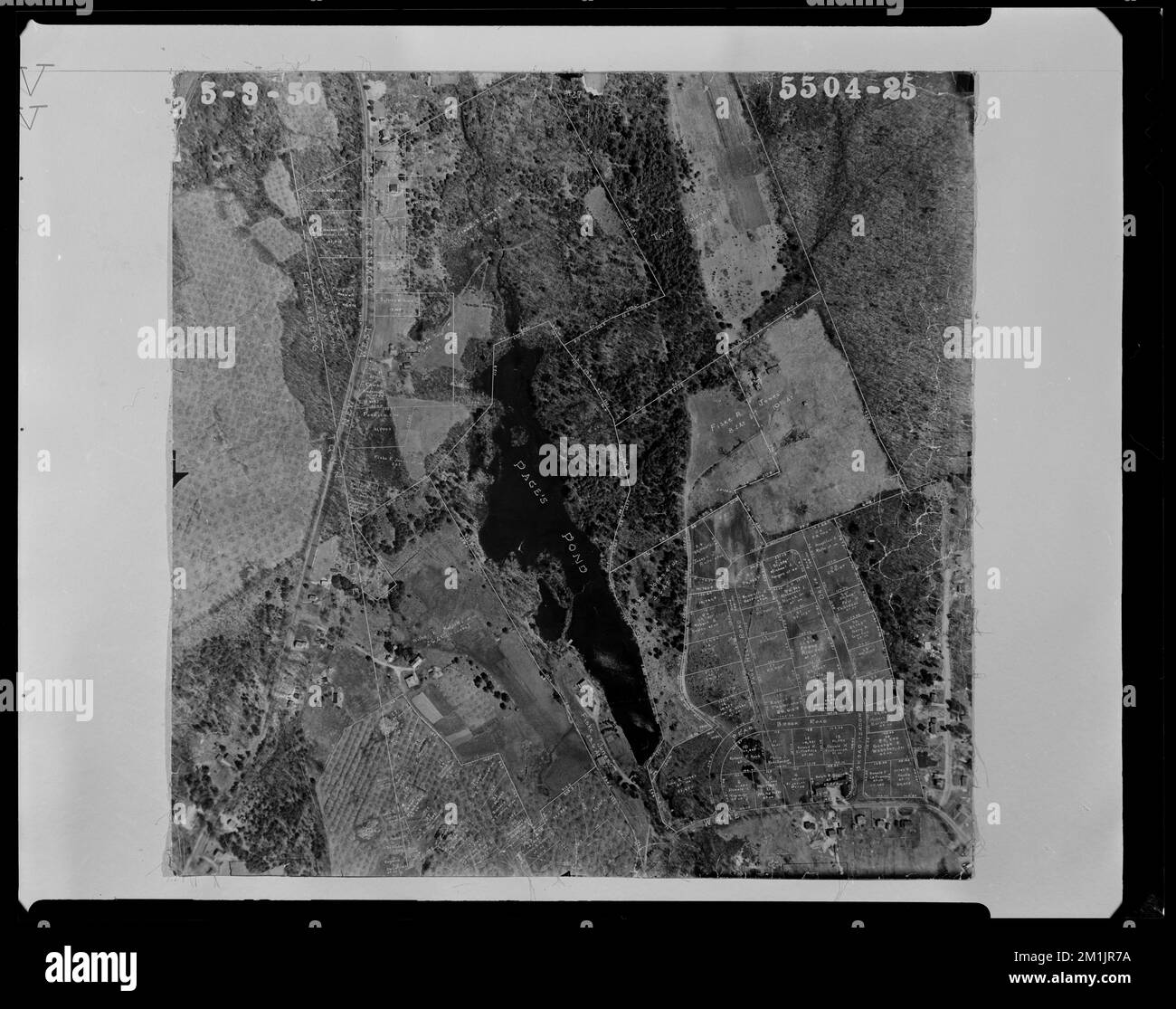 Aerial view of Page's Pond and surrounding properties , Land ...