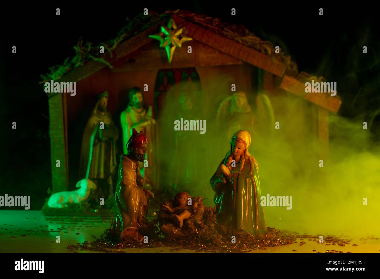 Christmas birth of Jesus. Birth of Jesus in Bethlehem. Biblical scene ...