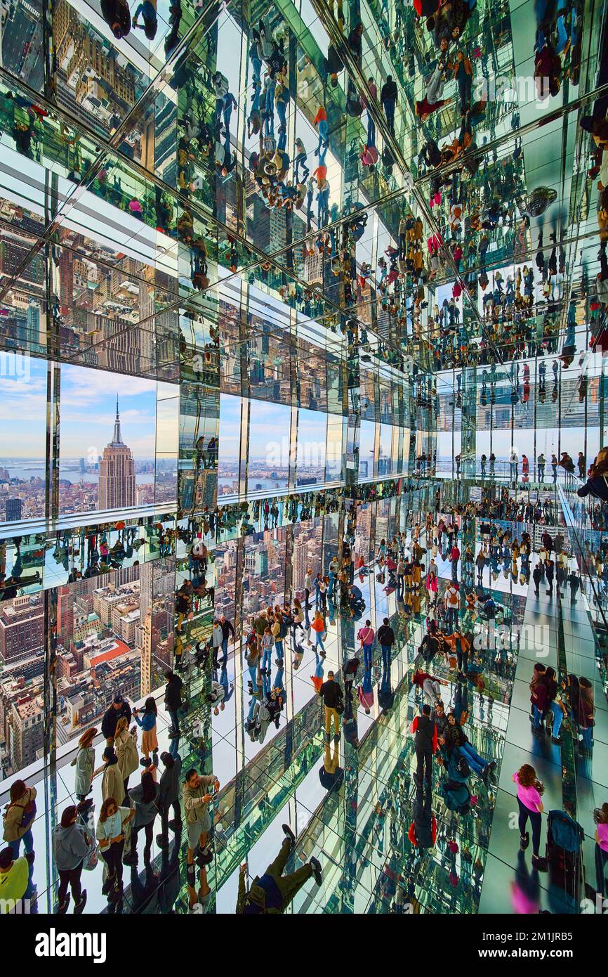 Huge skyscraper interior mirror reflections Summit One with New York ...