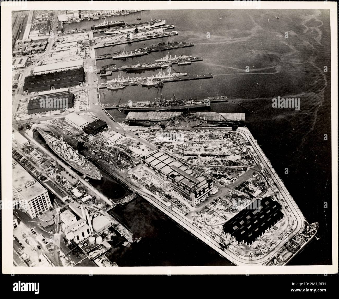 Aerial view of US Naval Dry Dock-BB-61 USS IOWA in dry dock #3-USS ...