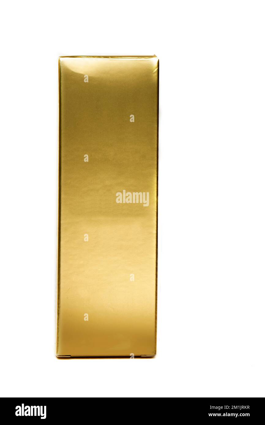 Gold paper box rectangular on a white background Stock Photo - Alamy
