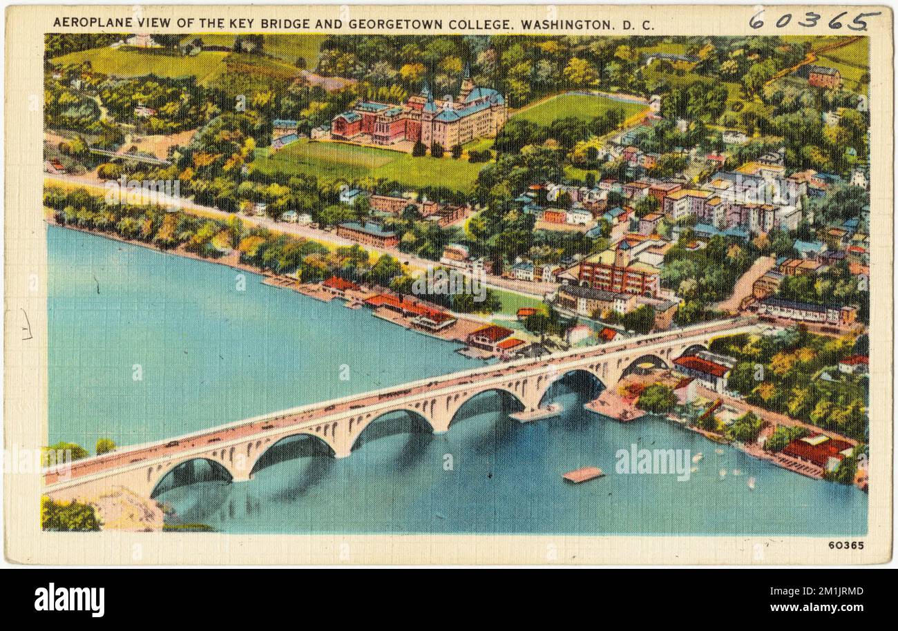 Aeroplane view of the Key Bridge and Georgetown College, Washington, D ...