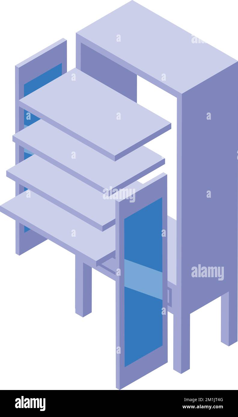 Wardrobe assembly icon isometric vector. Furniture factory. Worker ...