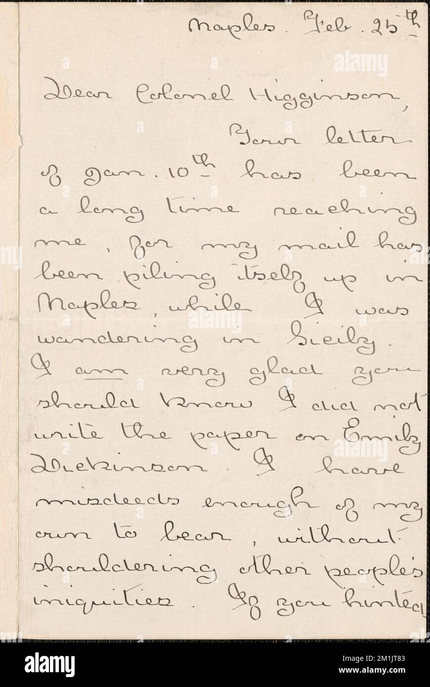 Agnes Repplier autograph letter signed to Thomas Wentworth Higginson ...