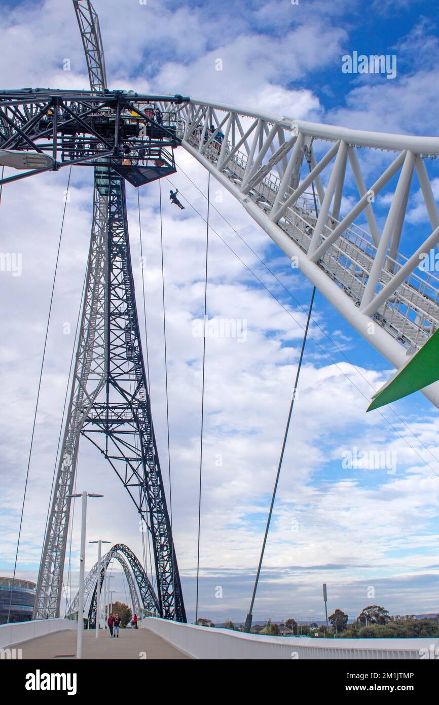 Zip-lining on Matagarup Bridge over the Swan River in Perth Stock Photo ...