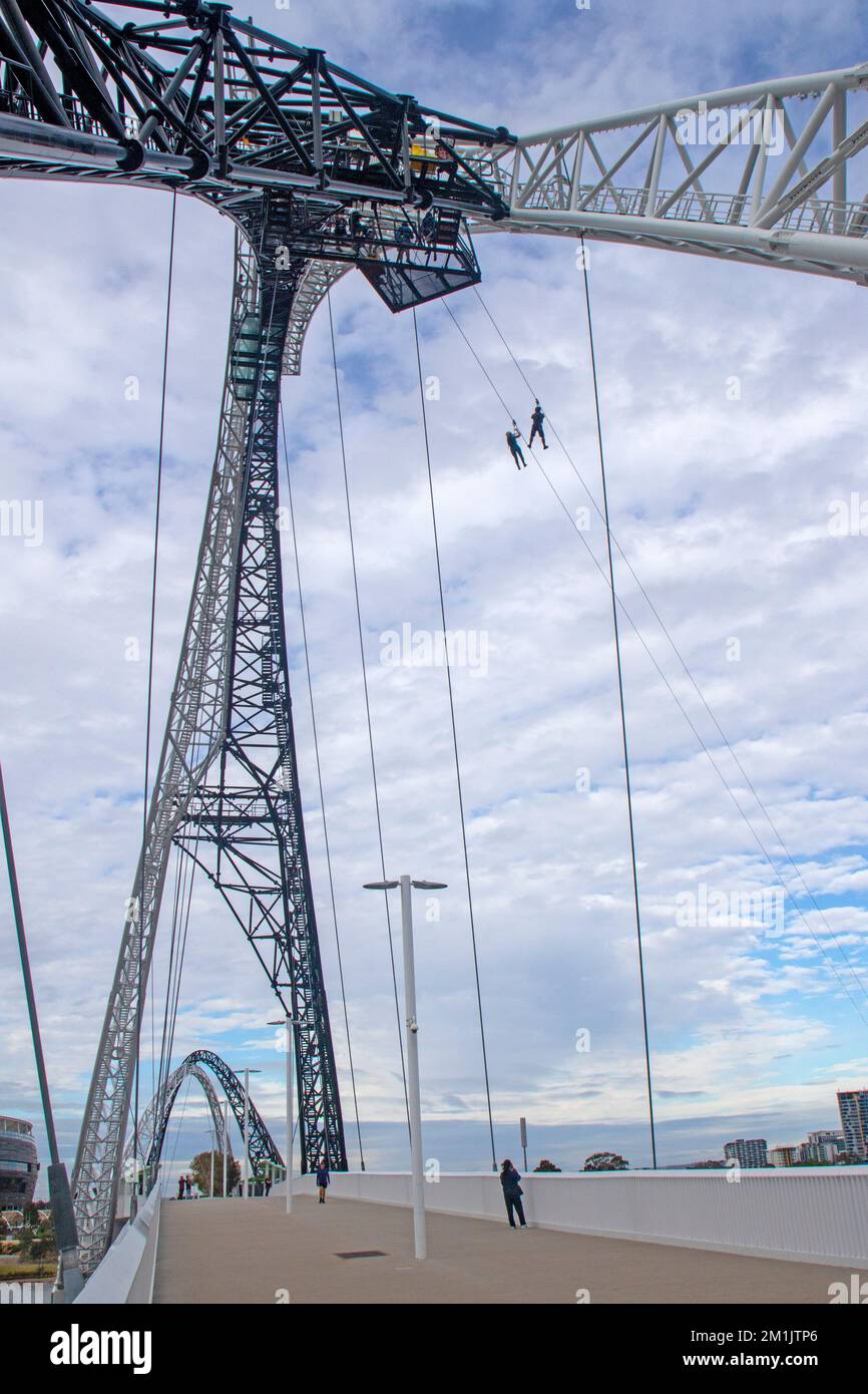 Zip-lining on Matagarup Bridge over the Swan River in Perth Stock Photo ...