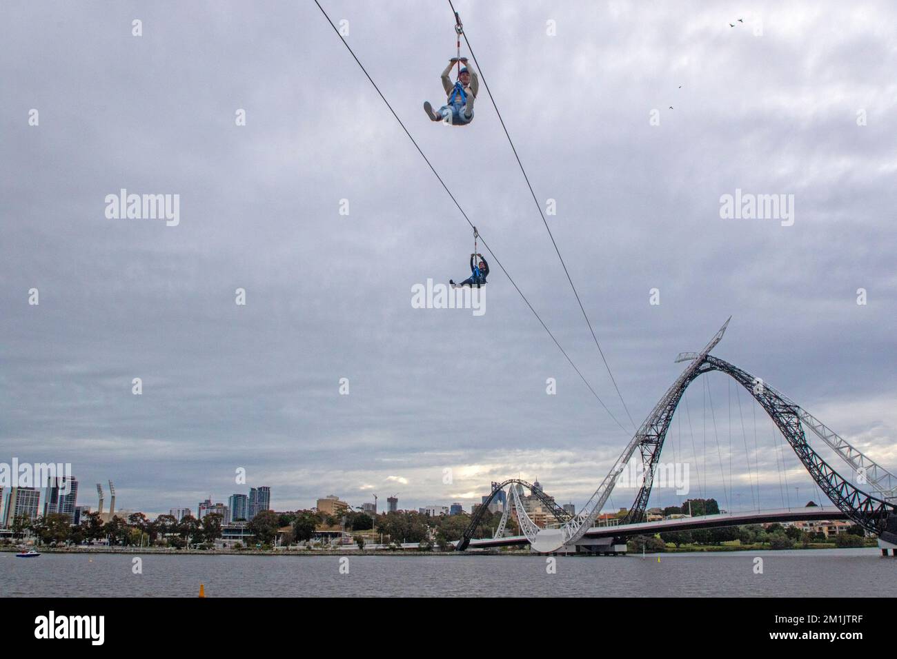Zip-lining on Matagarup Bridge over the Swan River in Perth Stock Photo ...