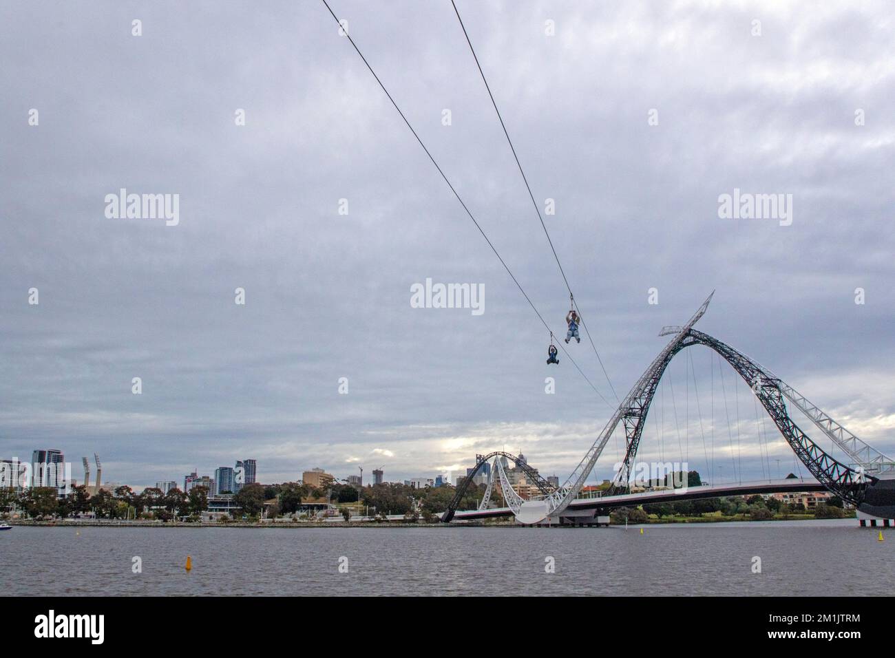 Zip-lining on Matagarup Bridge over the Swan River in Perth Stock Photo ...