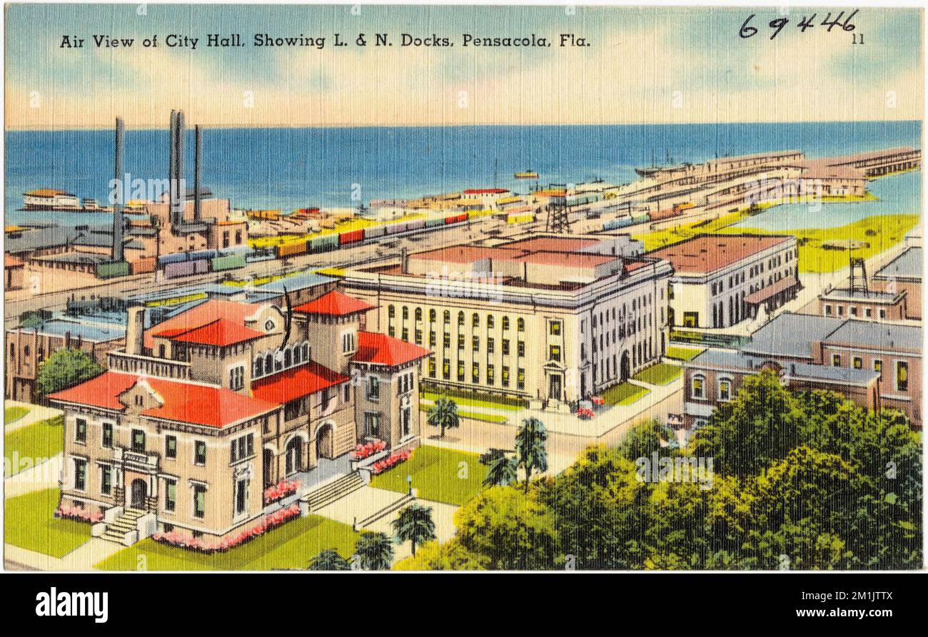 Air view of city hall, showing L. & N. Docks, Pensacola, Florida , City ...