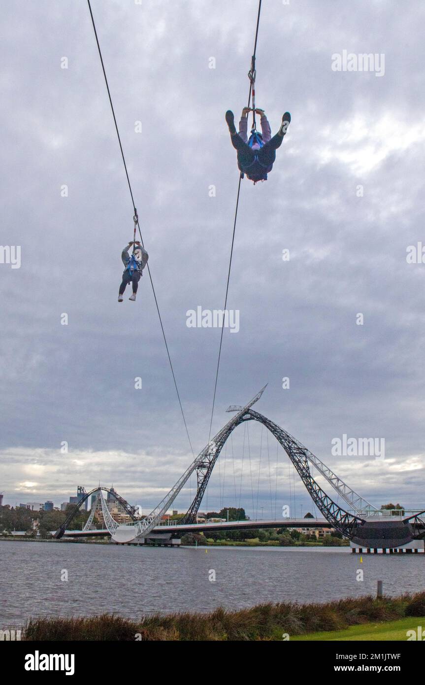 Zip-lining on Matagarup Bridge over the Swan River in Perth Stock Photo ...