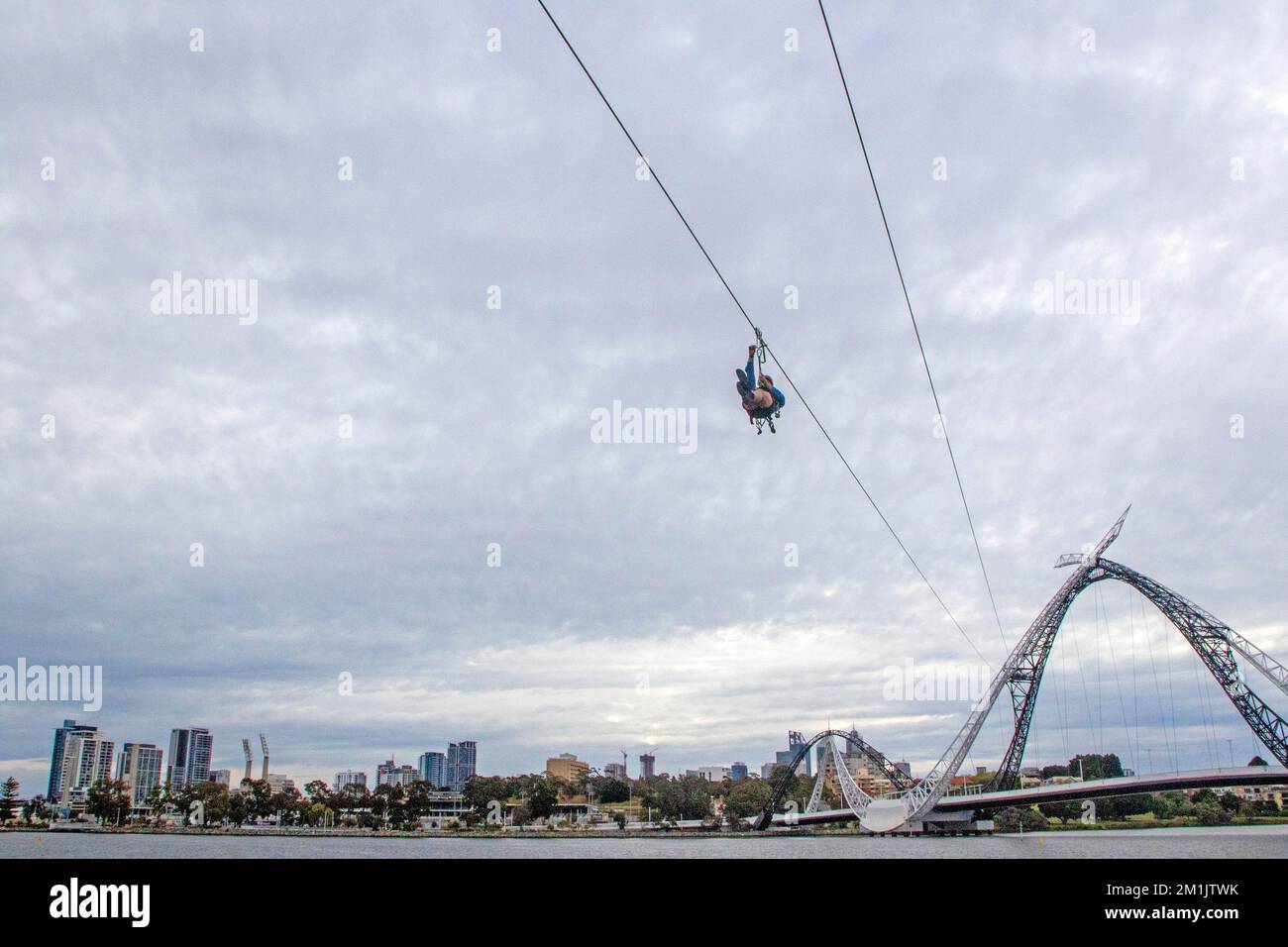 Zip-lining on Matagarup Bridge over the Swan River in Perth Stock Photo ...