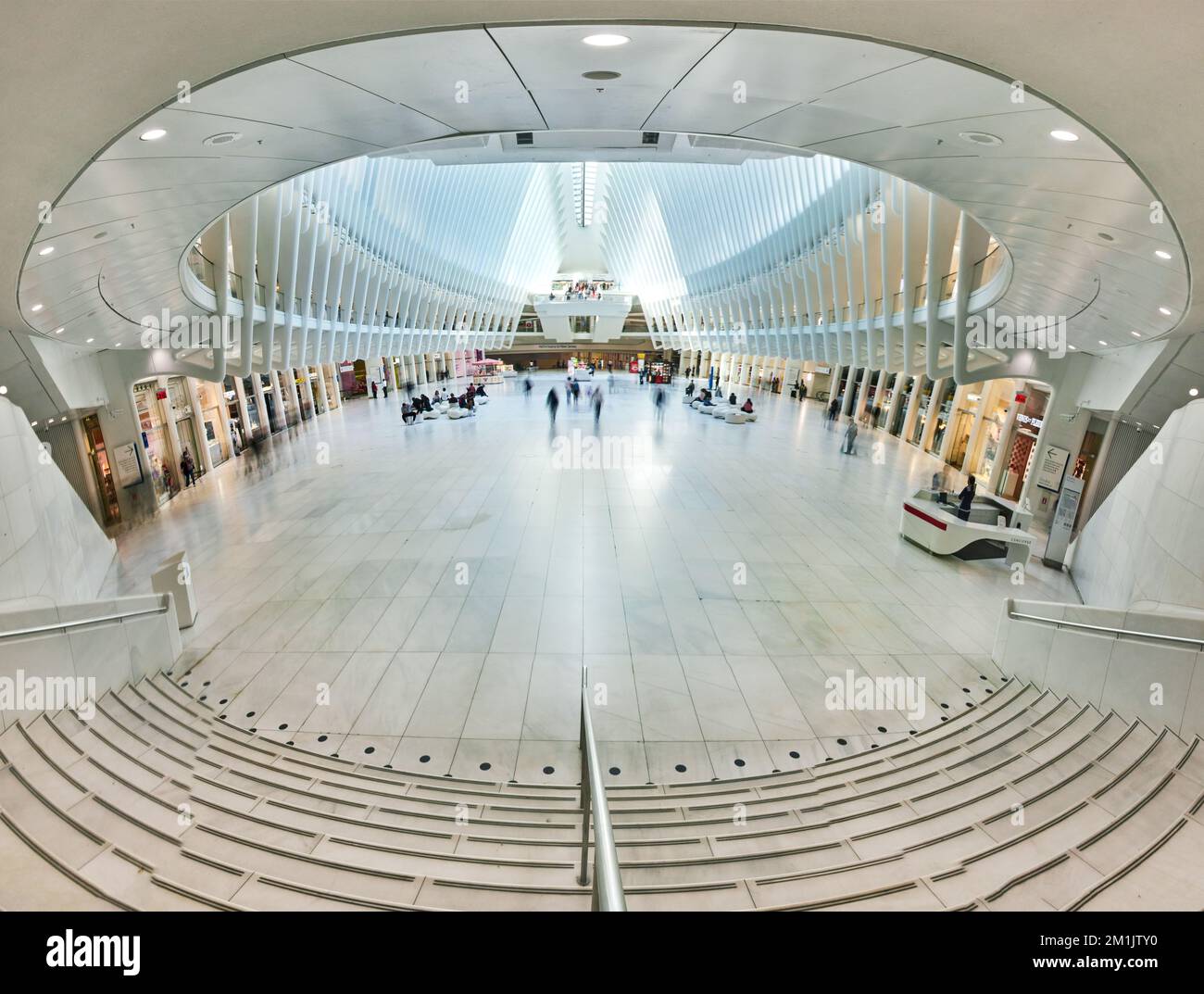 Panoramic view on stairs inside WTC train station New York City with ...