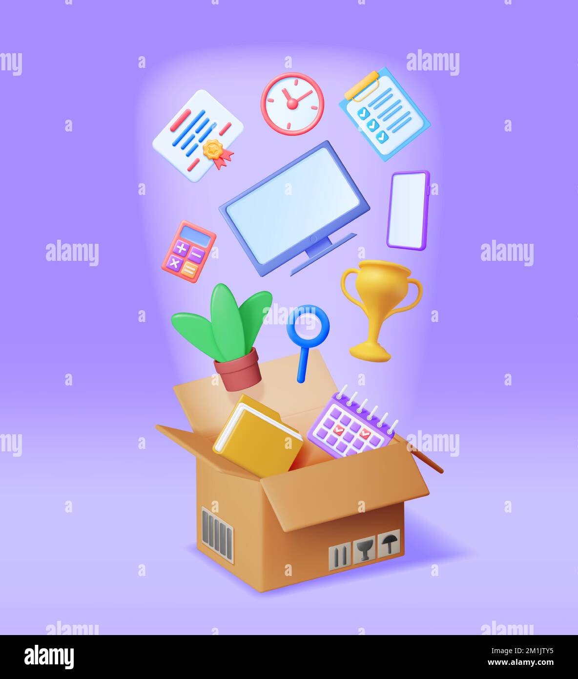 3D Cardboard Box Full of Office Stuff Stock Vector Image & Art - Alamy