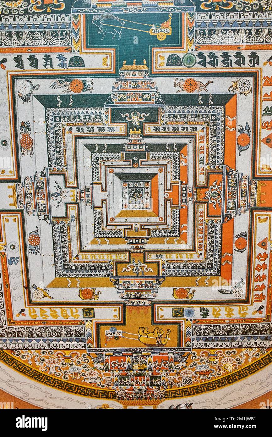Tibetan Mongolian Buddhist style artwork on ceiling inside of Chorten ...