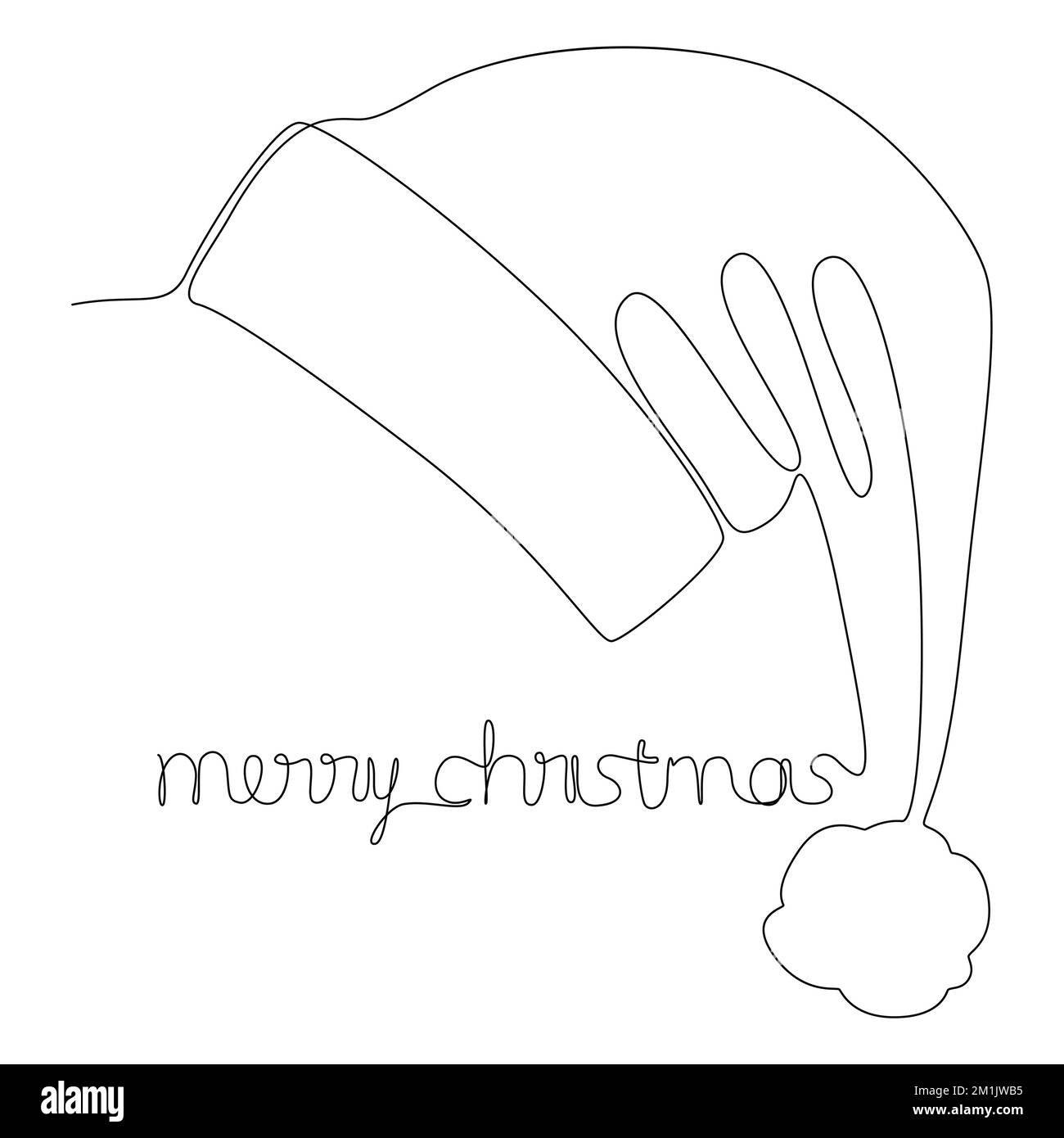 One continuous line of Merry Christmas text and Santa Claus Hat. Thin ...